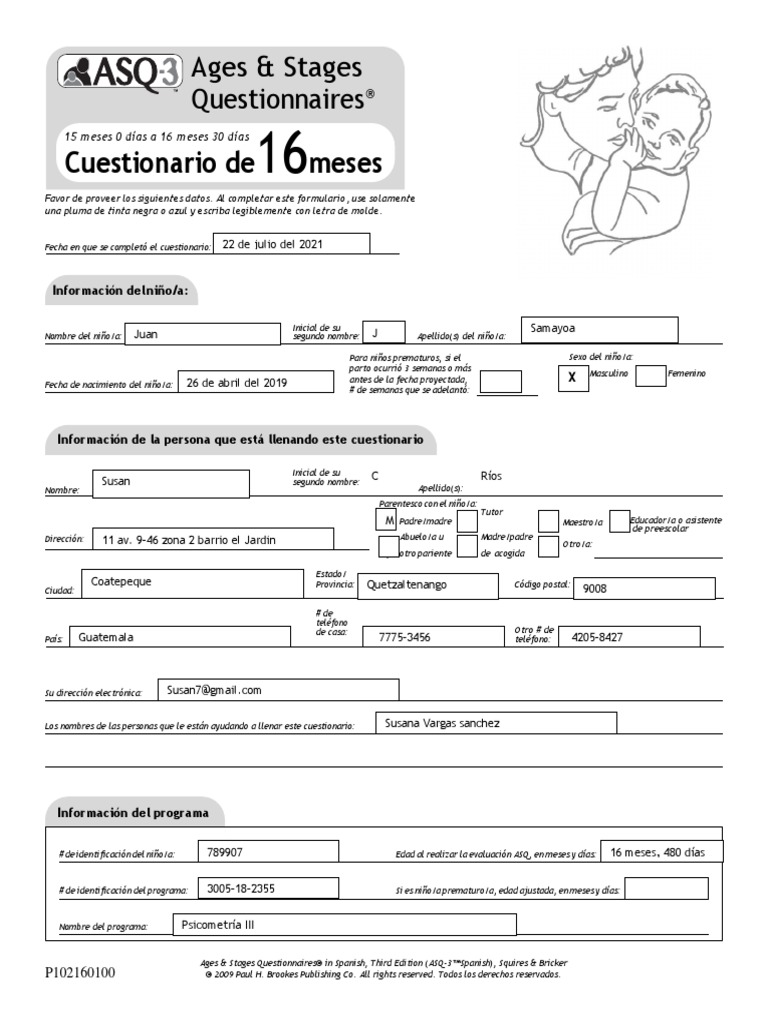Asq 3 16 Meses Tarea | PDF