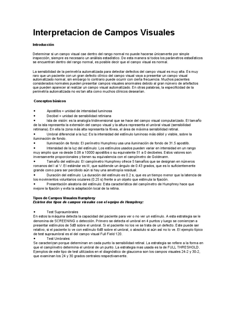 Interpretacion de Campos Visuales | PDF | Percepción visual | Glaucoma