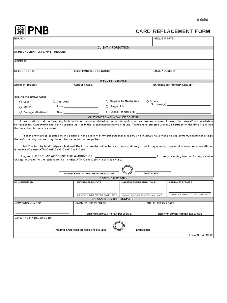 ATM Card Replacement Form | PDF | Debit Card | Personal Identification ...