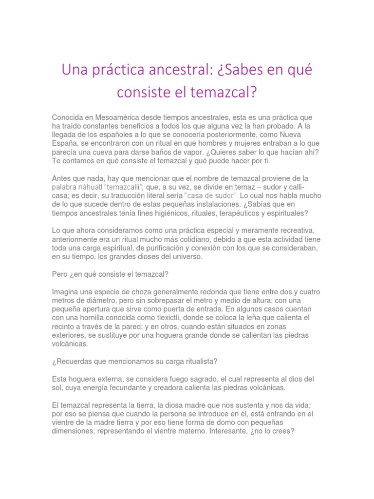 TEMAZCAL. Una Práctica Ancestral | PDF