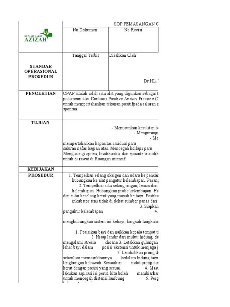 SOP Pemasangan CPAP untuk Bayi | PDF