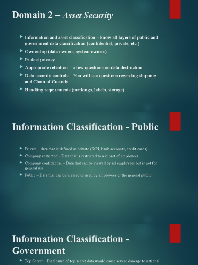 Cissp Domain 2 Asset Security | PDF | Classified Information | Securities