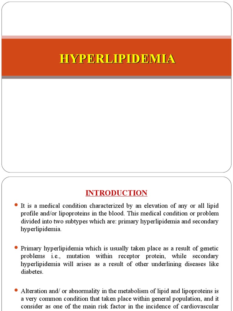 Hyperlipidemia | PDF | Cholesterol | High Density Lipoprotein