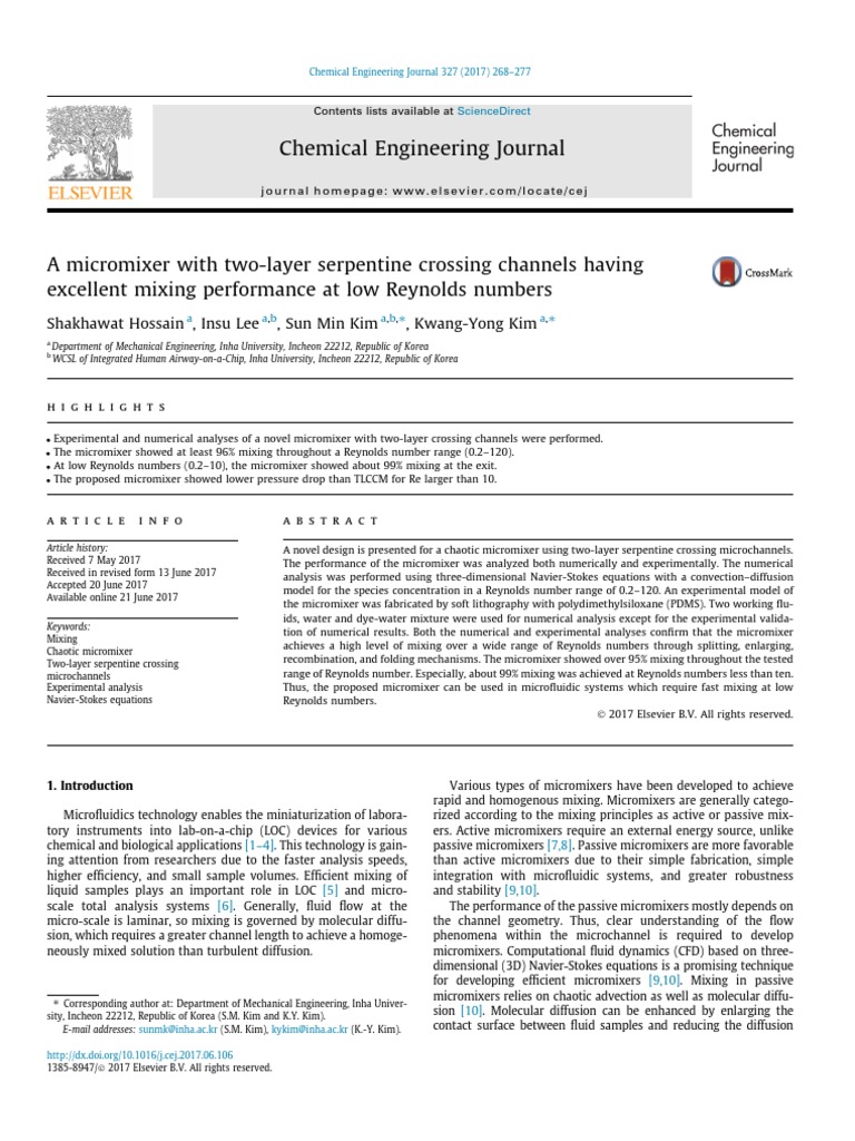 Hossain, S. (2017) - A Micromixer With Two-Layer Serpentine Crossing ...