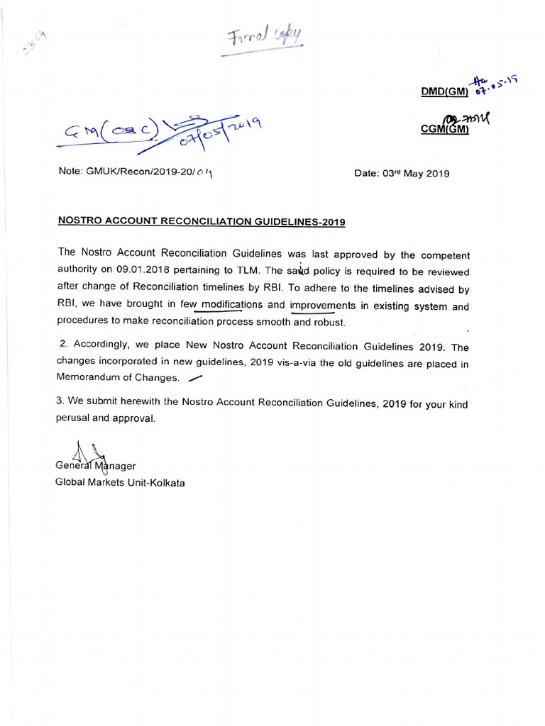 Nostro Reconciliation Guidelines 2019 | PDF