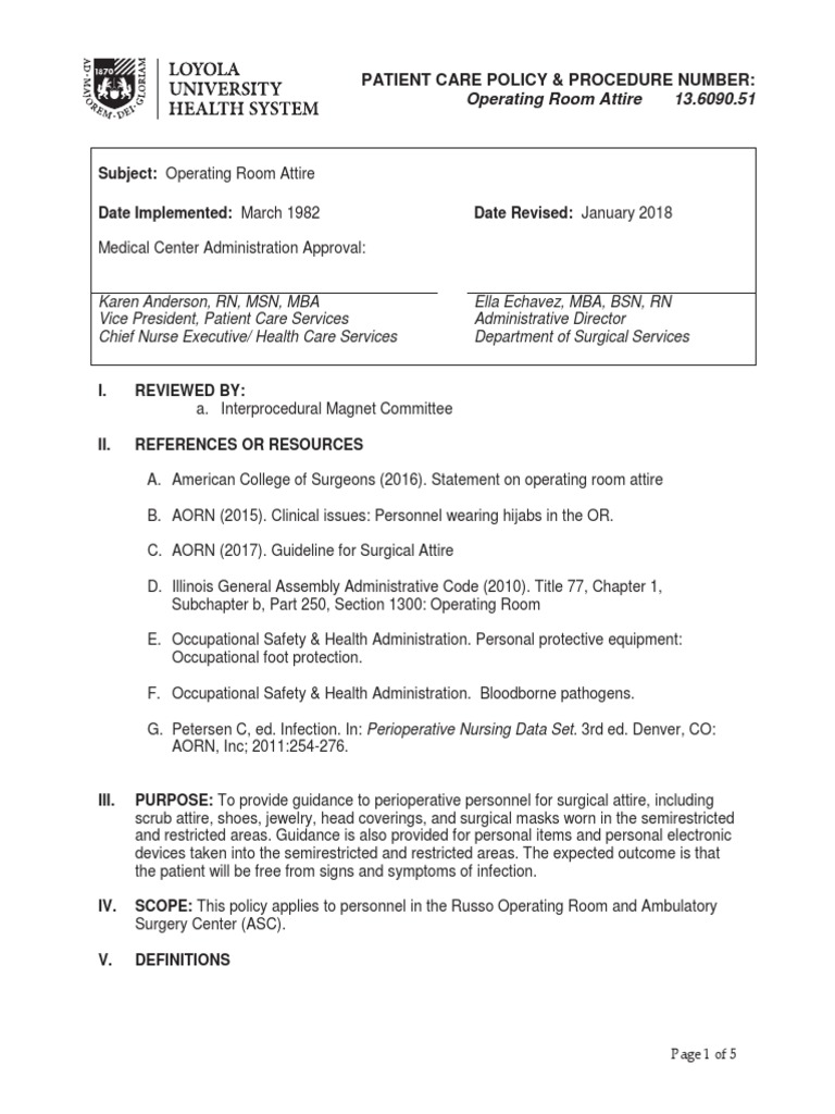 Operating Room Attire Guidelines 2024 | PDF | Surgery | Operating Theater