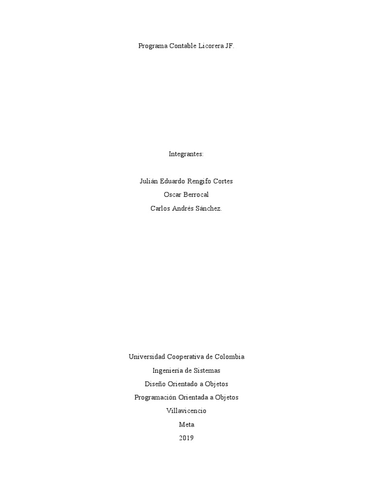 Proyecto Contable Licorera JF Programacion | PDF | Caso de uso | Objeto (informática)