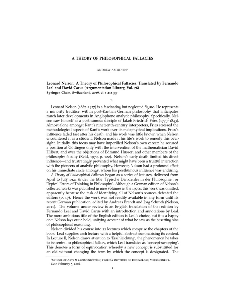 A Theory of Philosophical Fallacies: Springer, Cham, Switzerland, 2016 ...