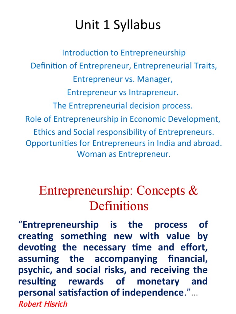 Unit 1 | PDF | Entrepreneurship | Economic Growth
