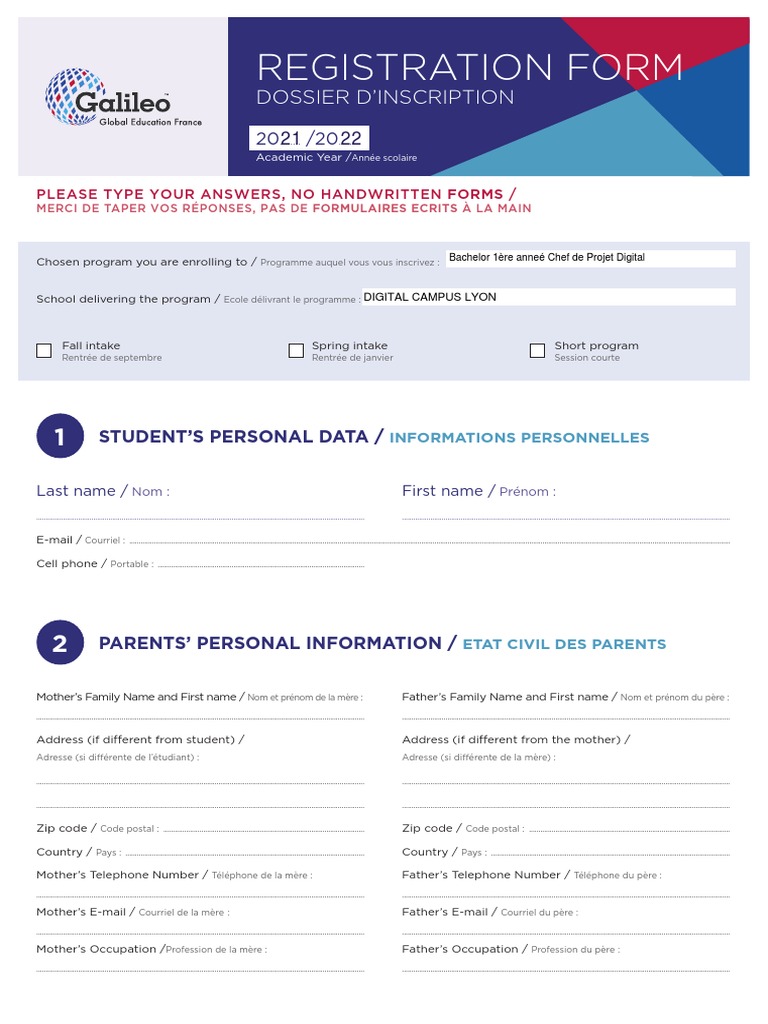 REGISTRATION FORM - B1 Chef de Projet Digital | PDF | Bancaire
