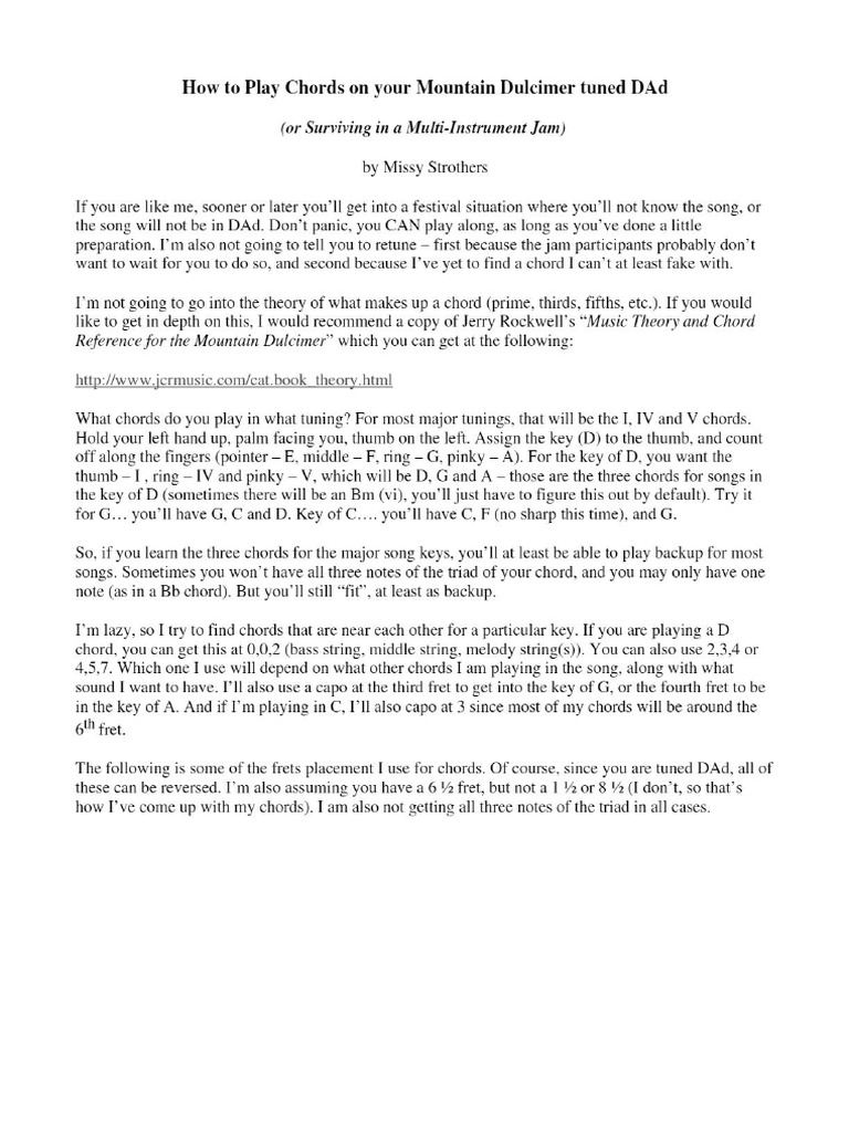 How To Play Chords On Your Mountain Dulcimer Tuned DAd - PDF | PDF