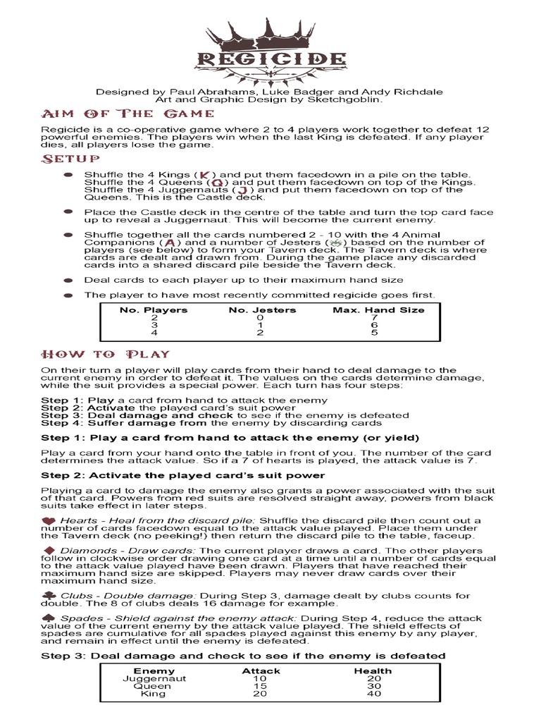 Regicide Rules | PDF