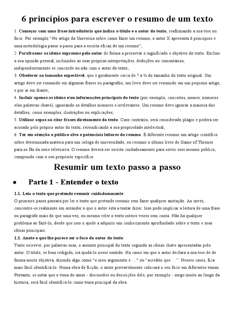 6 Princípios para Escrever o Resumo de Um Texto | PDF | Autor | Aldeia