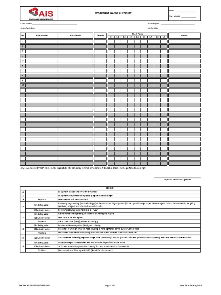 QA-QC Checklist - Fire Extinguisher | PDF | Gas Technologies | Gases
