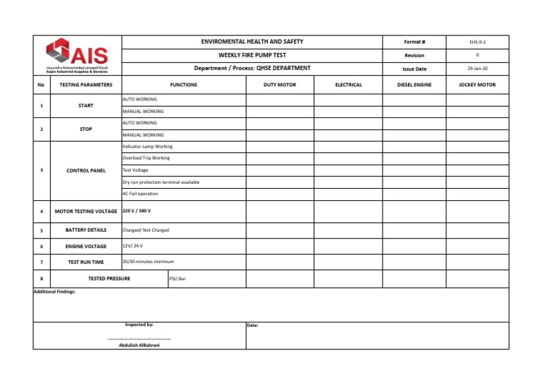 Weekly Fire Pump Test | PDF