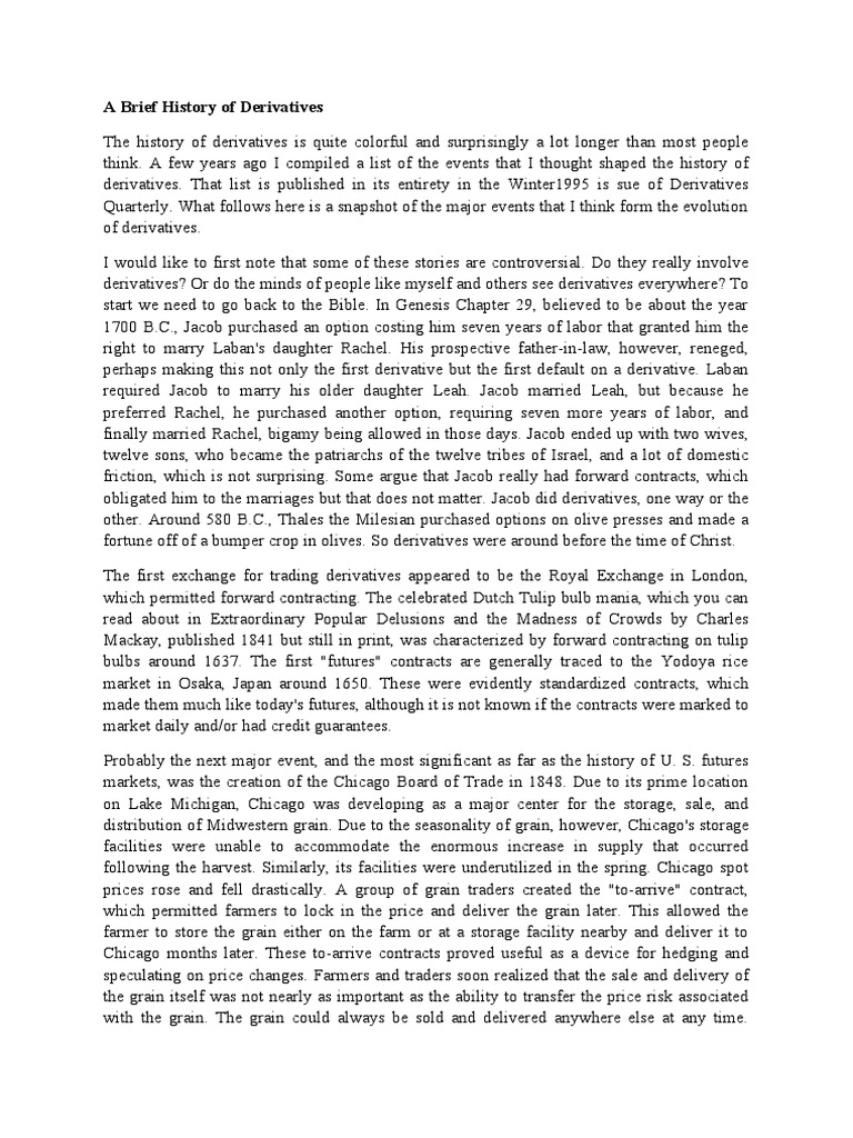 A Brief History of Derivatives | PDF | Derivative (Finance) | Futures ...