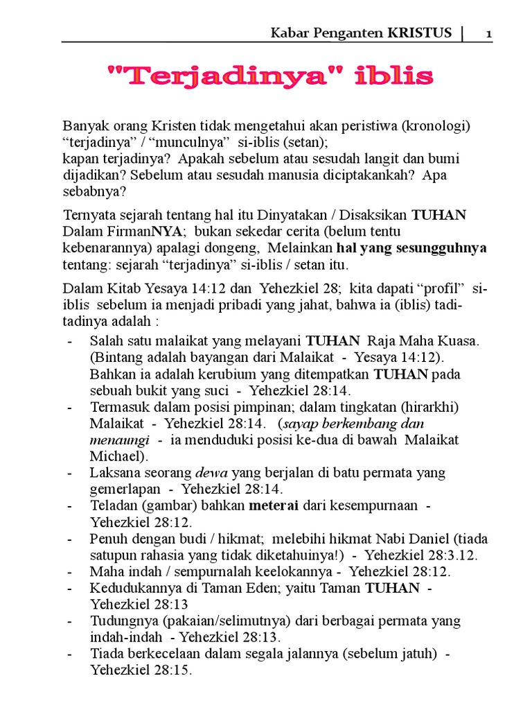 Sejarah Jatuhnya Iblis Menurut Kristen | PDF | Agama & Spiritualitas