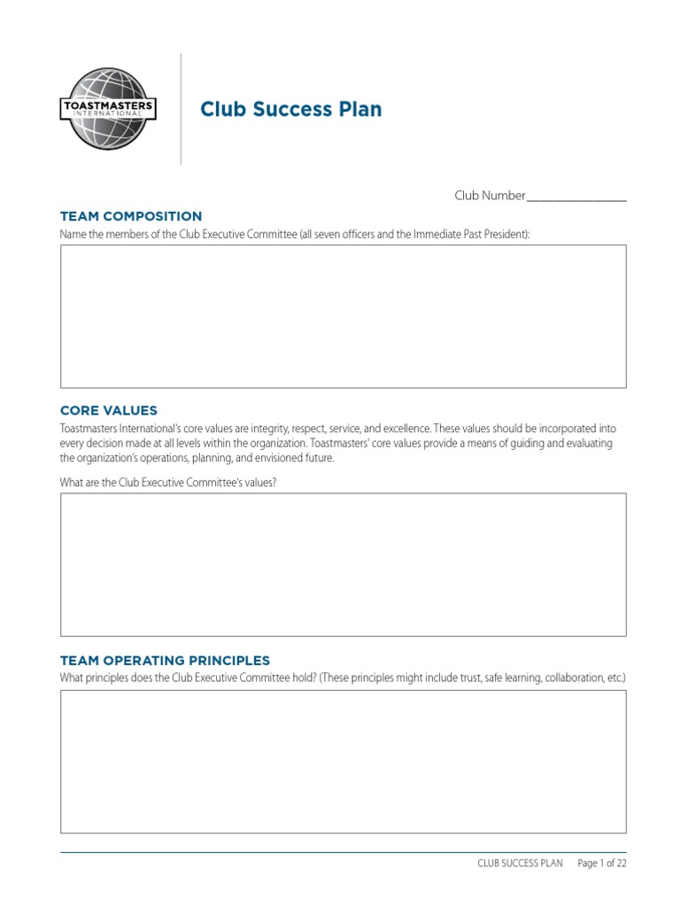 Club Success Plan Template | PDF | Goal | Value (Ethics)