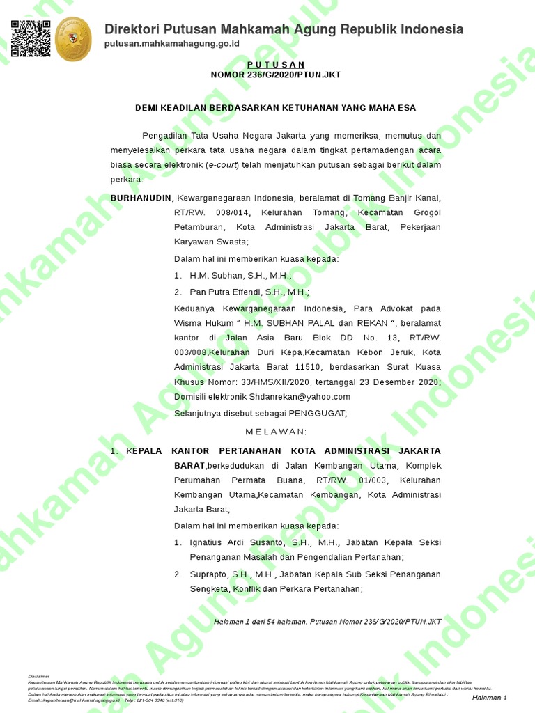 Putusan 236 G 2020 Ptun - JKT 20211002 | PDF