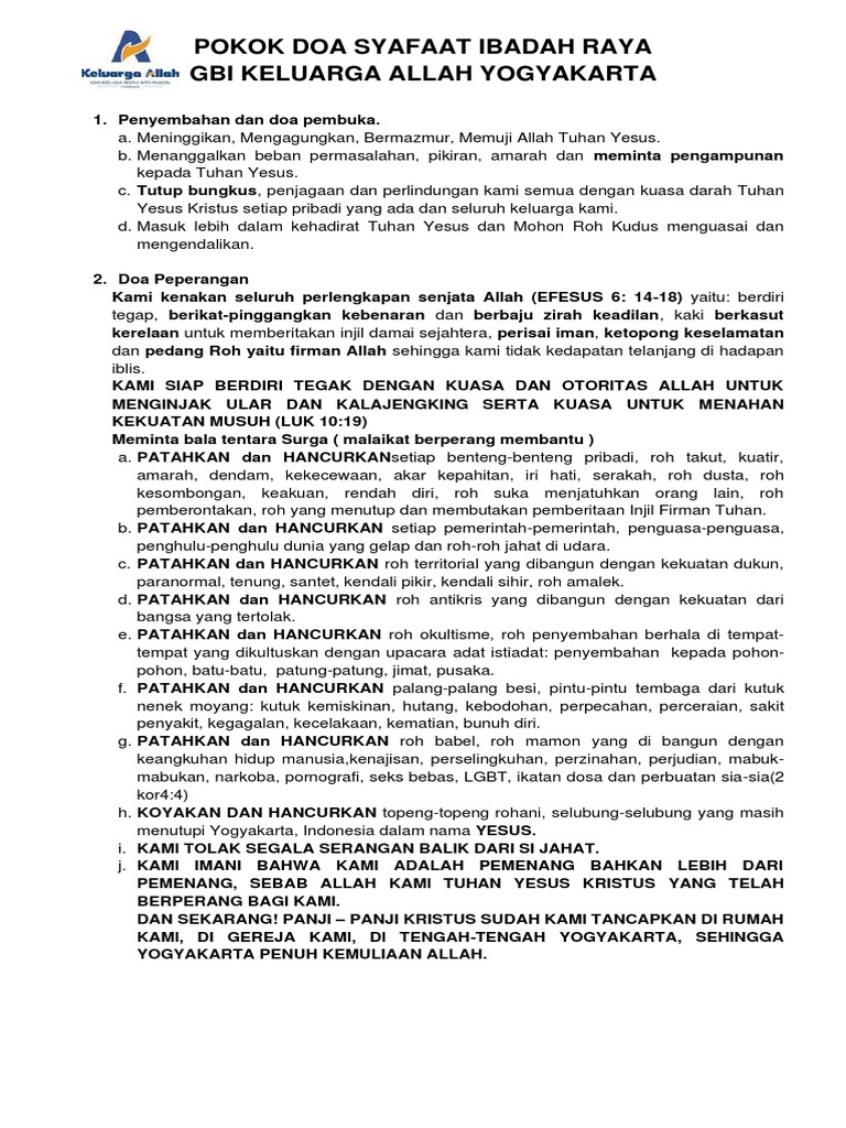 Pokok Doa Syafaat Ibadah Raya GBI | PDF