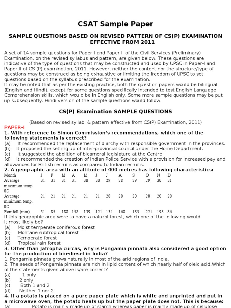 CSAT Sample Paper for UPSC Exam | PDF | Economics | Test (Assessment)