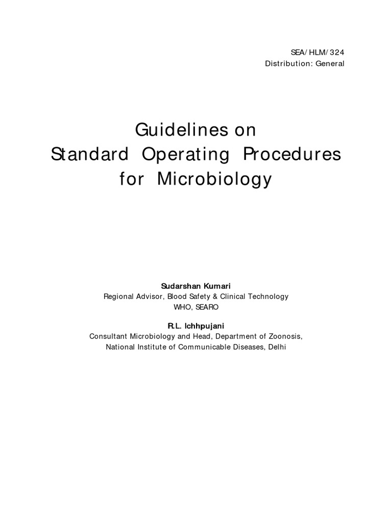 Guidelines On Standard Operating Procedures For Microbiology | PDF