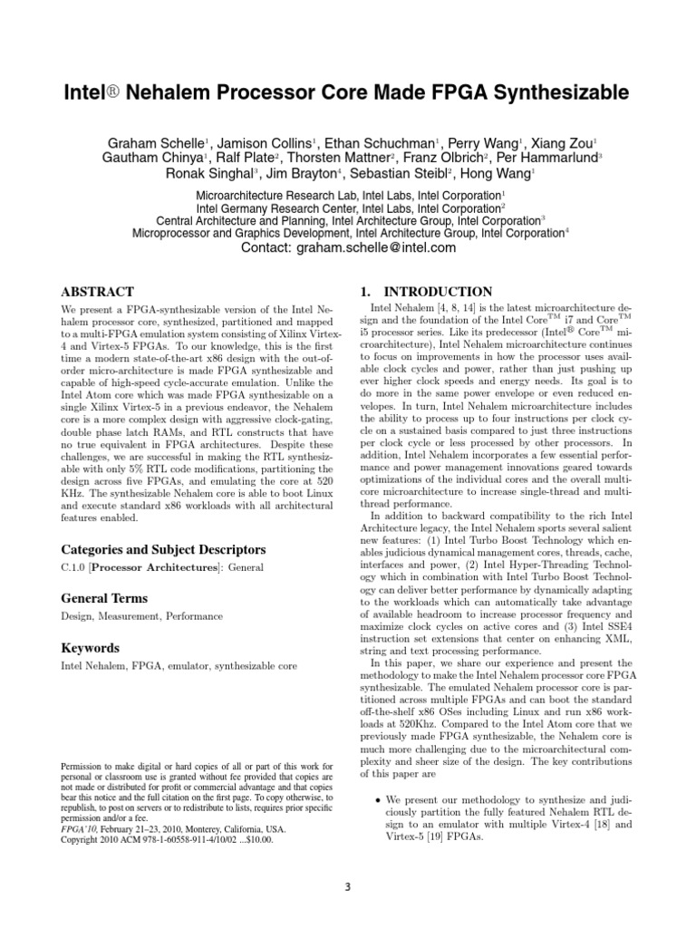 Intel Nehalem Processor Core Made FPGA Synthesizable | PDF | Field ...