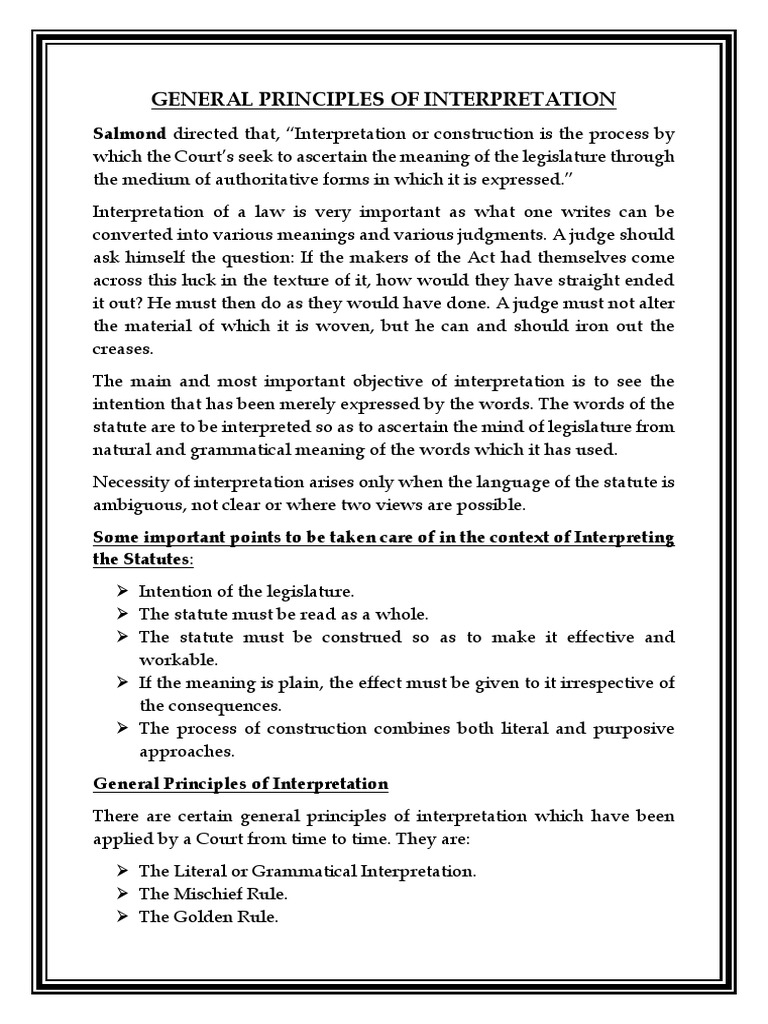 General Principles of Interpretation | PDF | Plain Meaning Rule ...