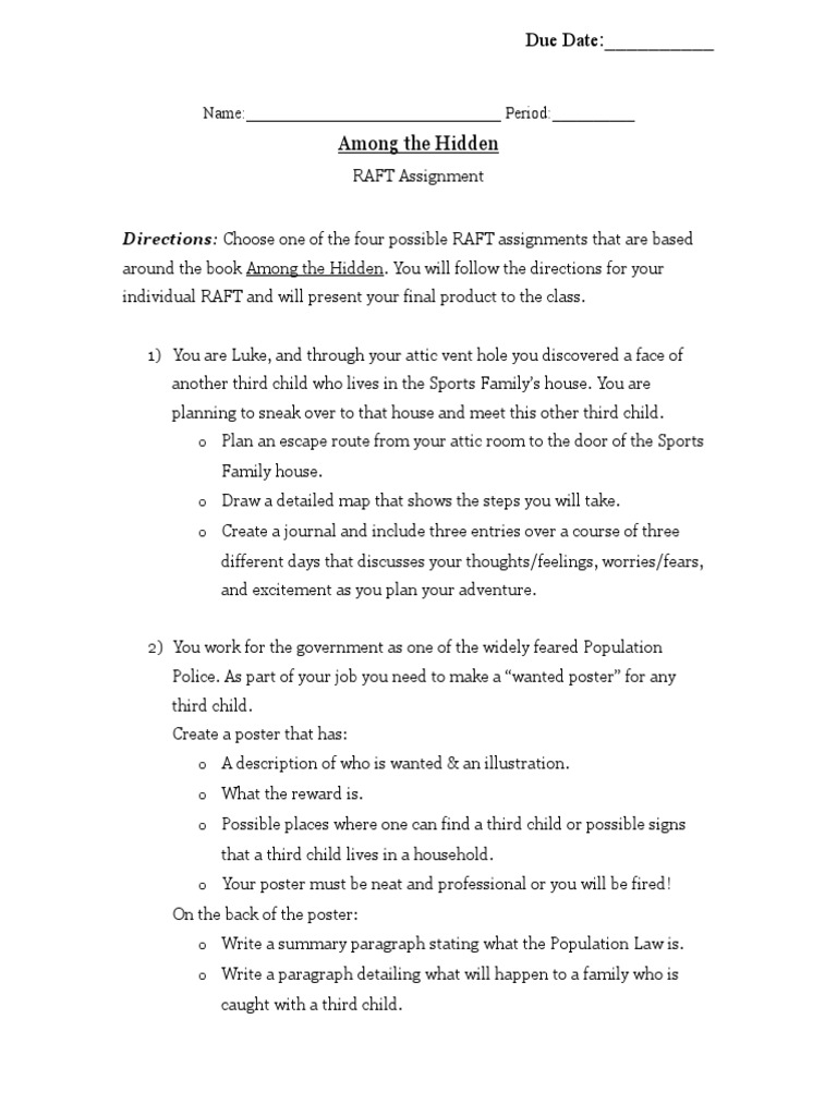 Due Date: Directions: Choose One of The Four Possible RAFT Assignments ...