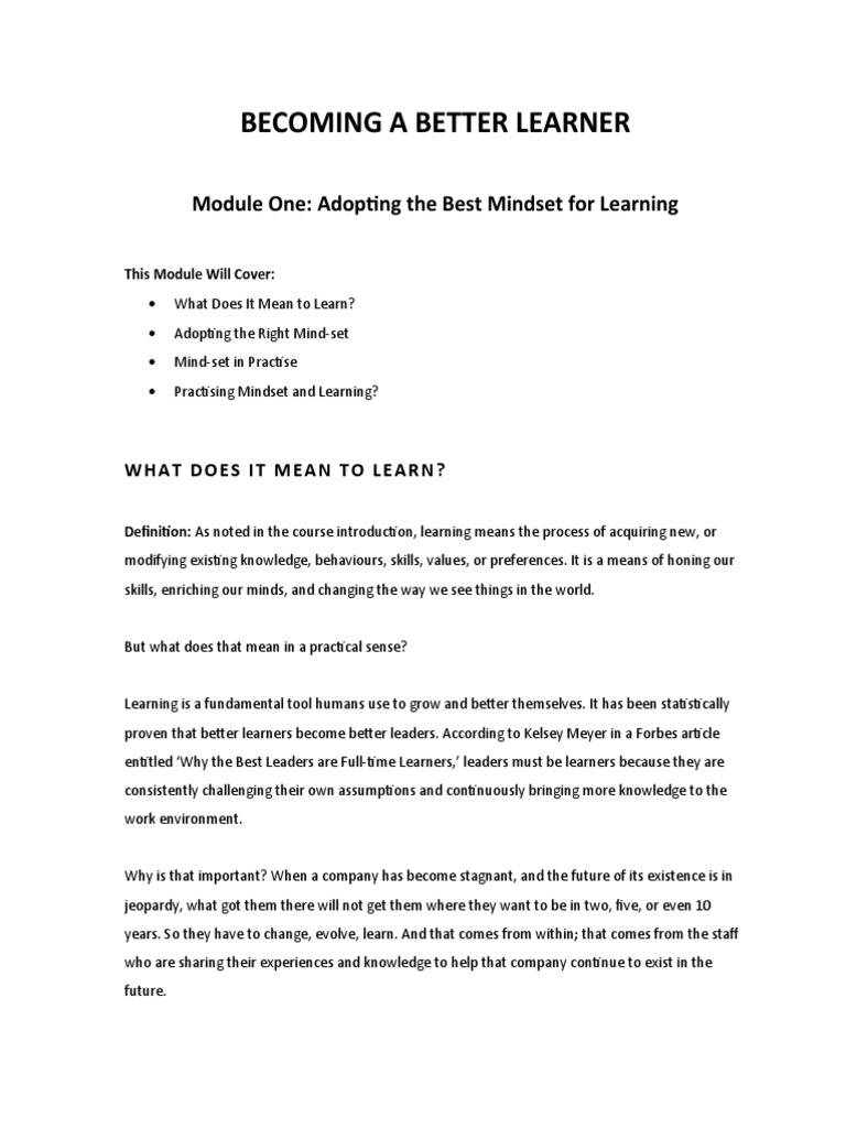 Becoming A Better Learner | PDF | Mindset | Learning