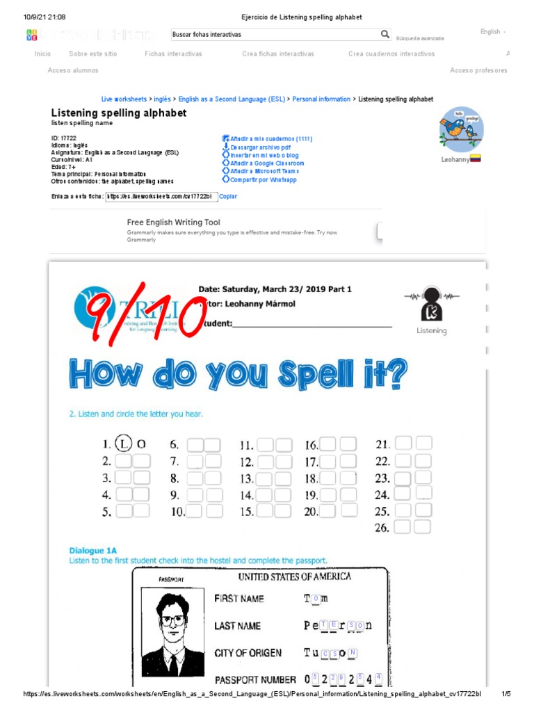 Ejercicio de Listening Spelling Alphabet | PDF | Red mundial | Internet ...