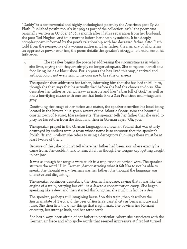 Daddy | PDF | Sylvia Plath
