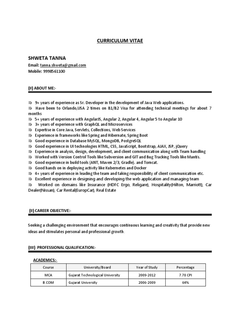 Curriculum Vitae: Mobile: 9998561100 | PDF | Angular Js | Java (Programming Language)