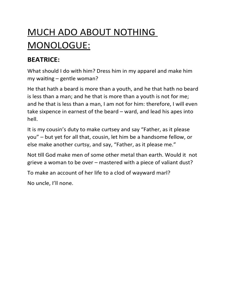 Beatrice Shakespeare Monologue | PDF