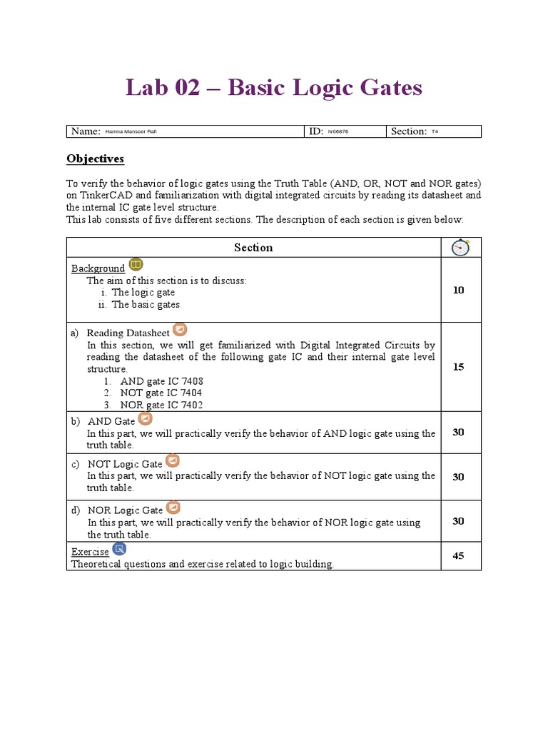 DLD Lab 02 - Basic Logic Gates - V3 | PDF | Logic Gate | Electronic ...