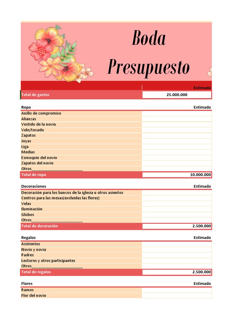 Presupuesto Detallado para Bodas | PDF | Ritos de pasaje | Eventos ...