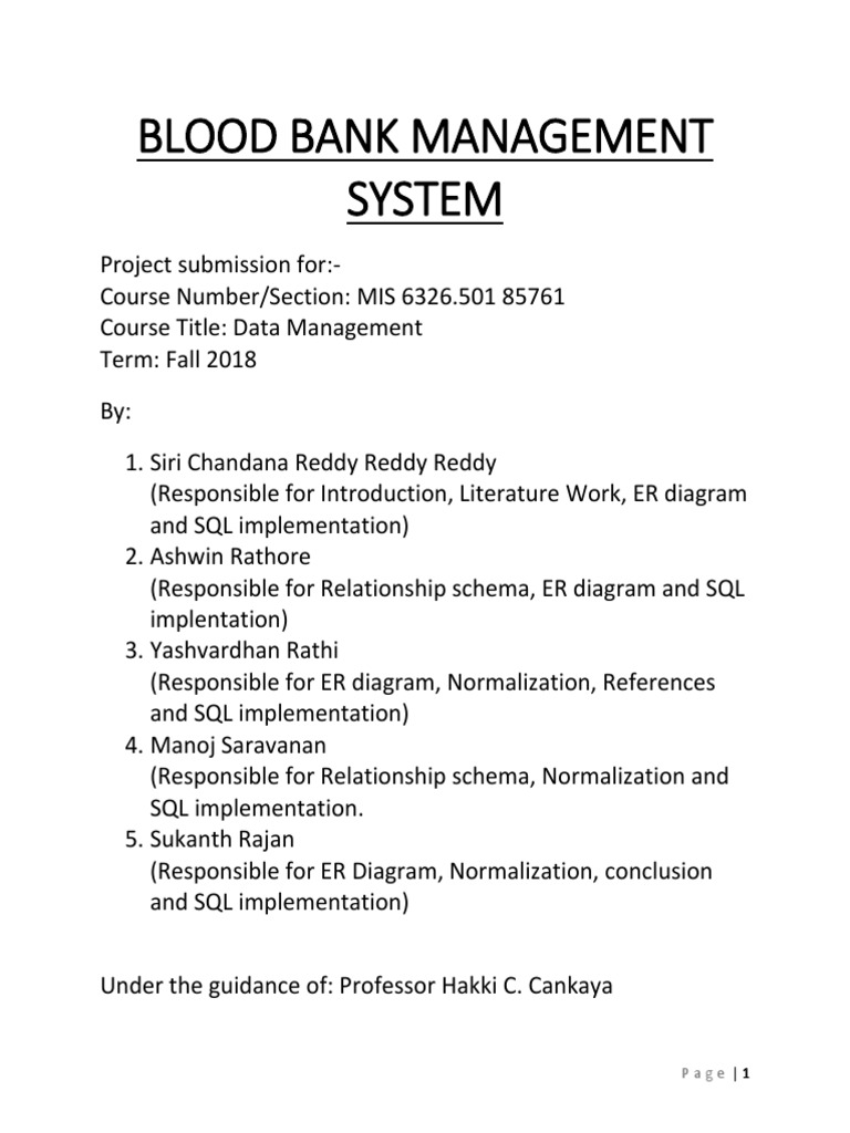 Blood Bank Management System Report | PDF | Databases | Scientific Modeling
