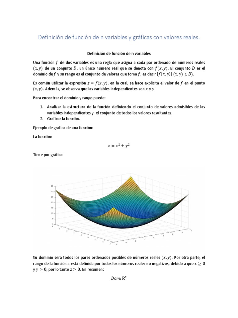 1.1 Función de Varias Variables | PDF | Función (Matemáticas) | Cálculo ...