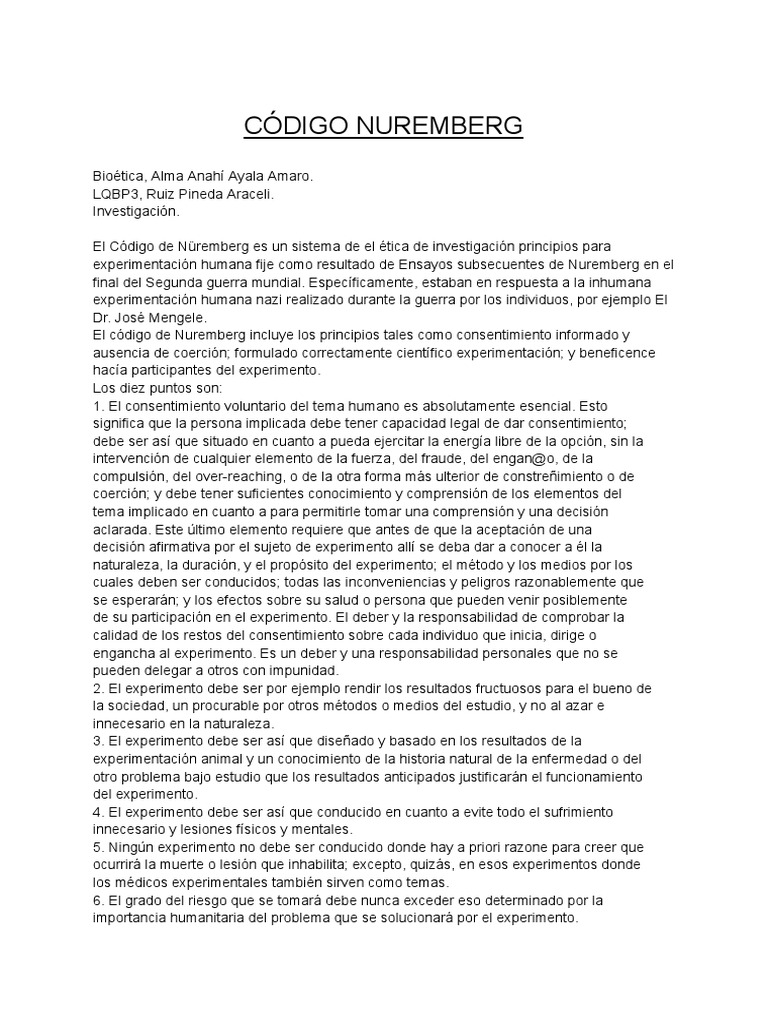 Código Nuremberg | PDF | Experimentar | Conocimiento