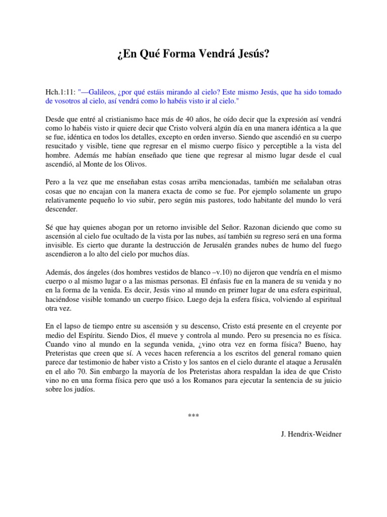 En Que Forma Vendra Jesus | PDF | Jesús | Ascension de jesus