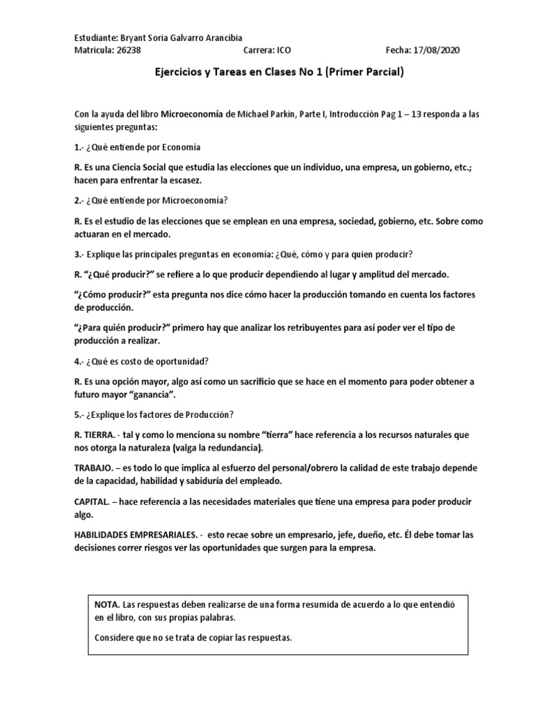 Ejercicios y Tareas en Clases No 1 | PDF | Crecimiento personal y ...