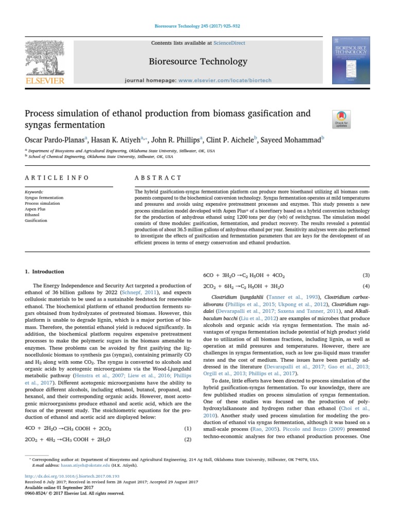 Bioresource Technology: Oscar Pardo-Planas, Hasan K. Atiyeh, John R ...
