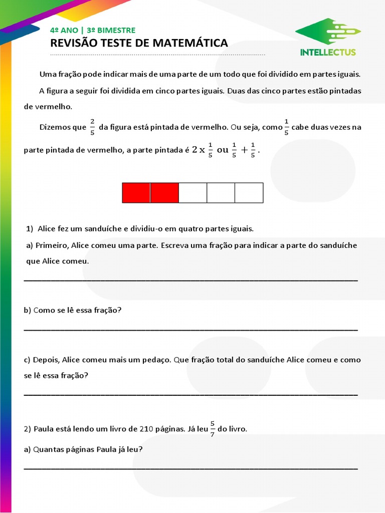 Revisão Teste Matemática - 4º Ano | PDF | Matemática elementar | Aritmética