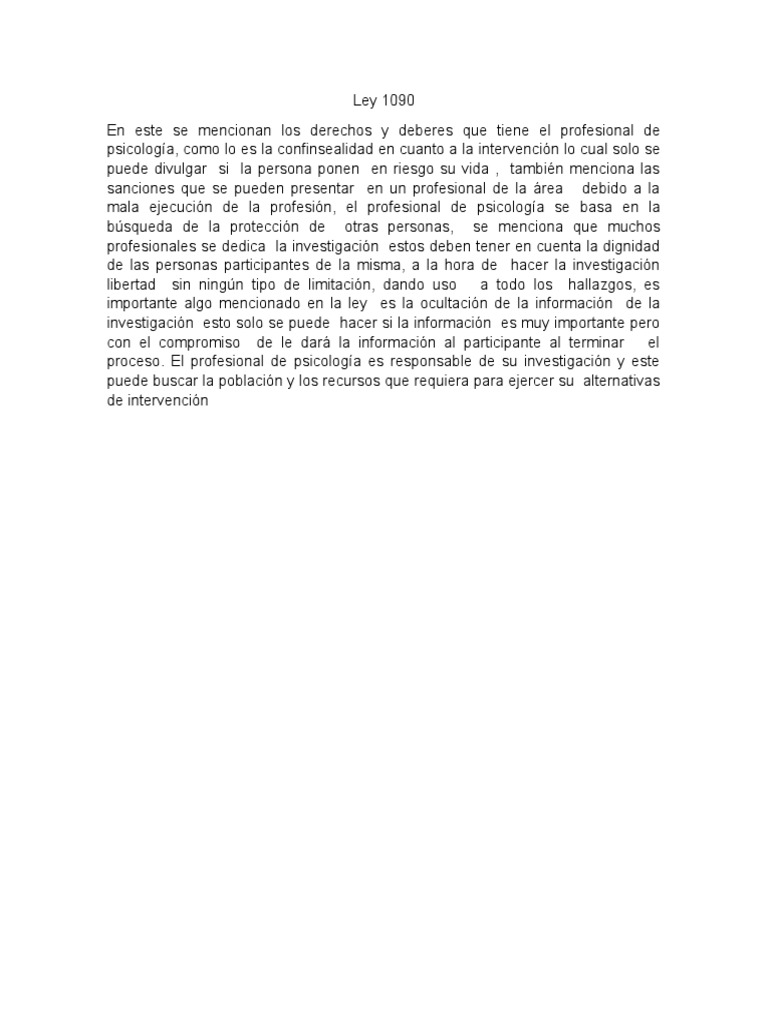 Ley 1090 Codigo Ontologico | PDF