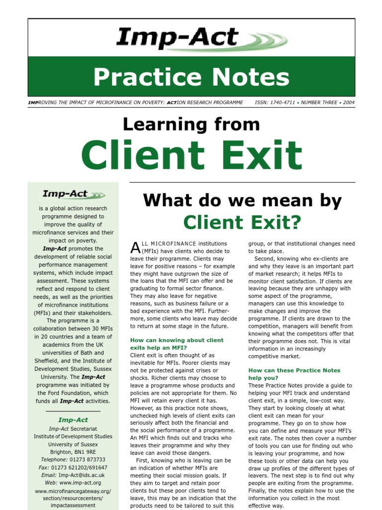 Client Exit | PDF | Microfinance | Survey Methodology