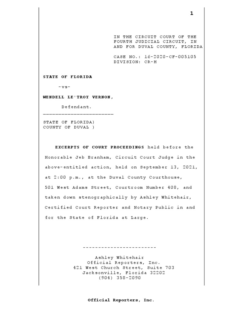 Transcript of Evidentiary Hearing in Vernon Case | PDF | Government