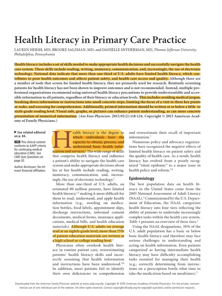 Health Literacy in PC | PDF | Literacy | Health Care