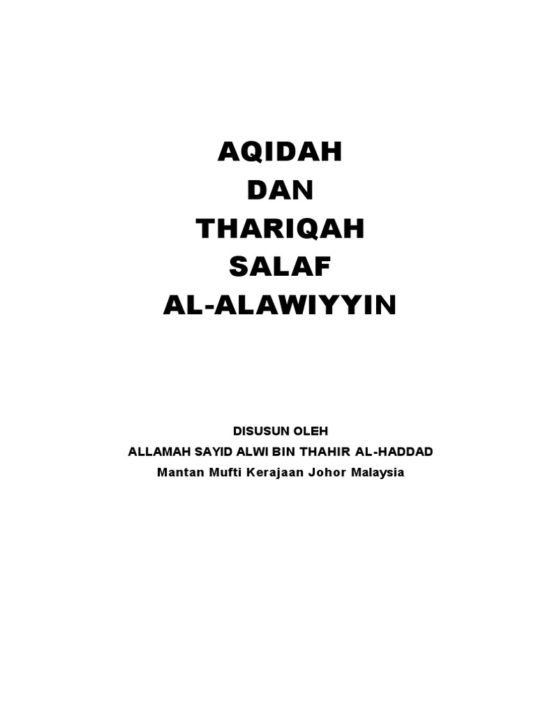 Aqidah Dan Thariqah Salaf Al-Alawiyyin - Habib Alwi Bin Thahir Alhaddad ...
