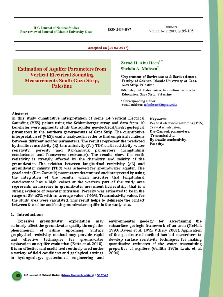 Estimation Of Aquifer Parameters From Ve Pdf Aquifer Porosity 
