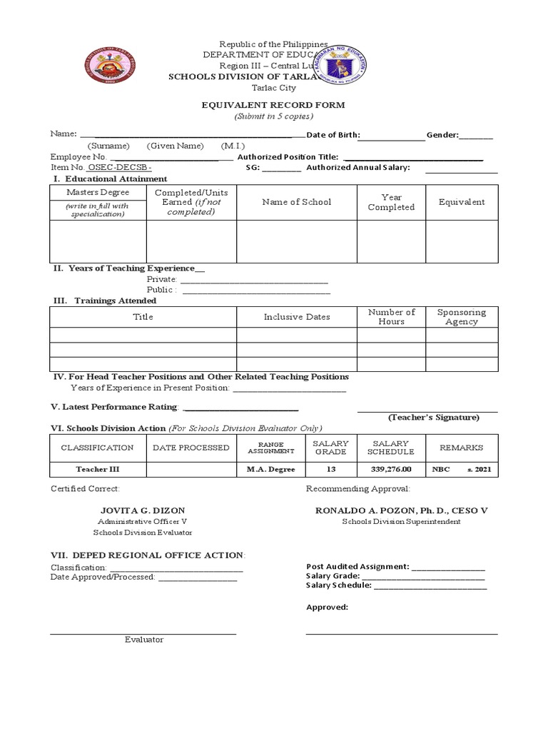 Checklist For Reclass Erf 2020 Latest | PDF | Academic Degree | Teachers